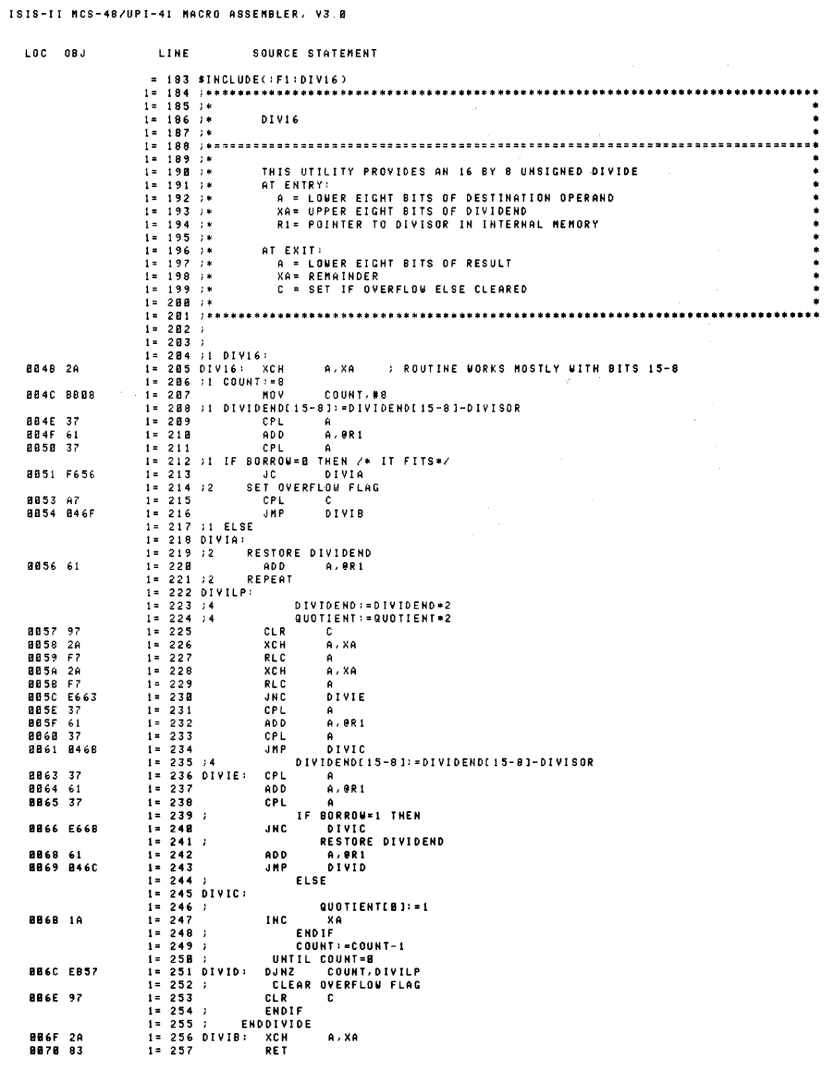 MCS-48: The quest for 16-bit division on the 8-bit CPU which can’t ...